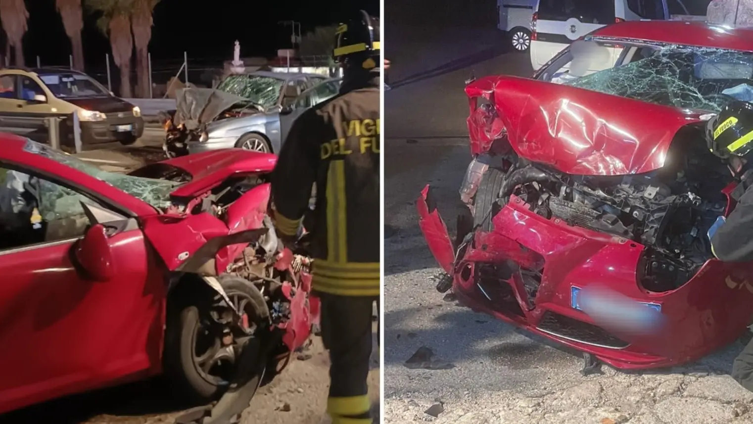 Head-on crash on the Orientale: a man trapped between the sheets of the car