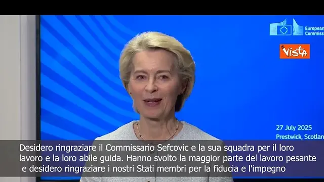 Accordo Ue-Usa, Von der Leyen: Voglio ringraziare Trump, è un ...